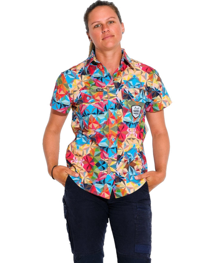 TradeMutt Womens Fractal S/S Full Placket Shirt | Work Shirt | Hip ...
