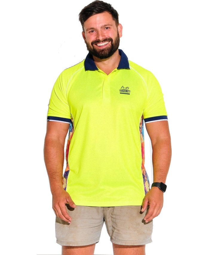 TradeMutt Yellow Fractal Polo | Hi-Vis Polo in Australia | Hip Pocket ...